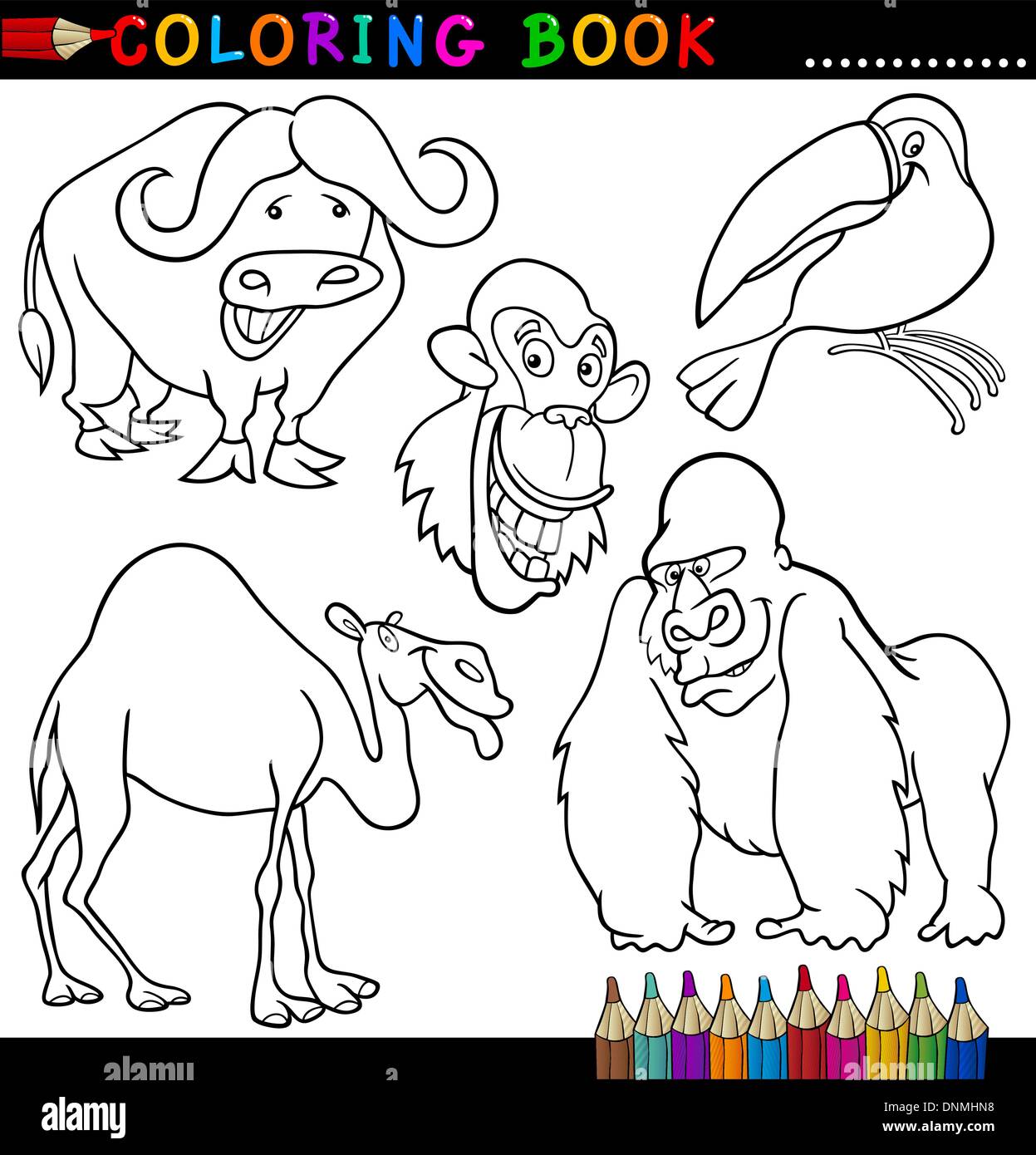 Coloring Book or Page Cartoon Illustration of Funny Wild and Safari ...