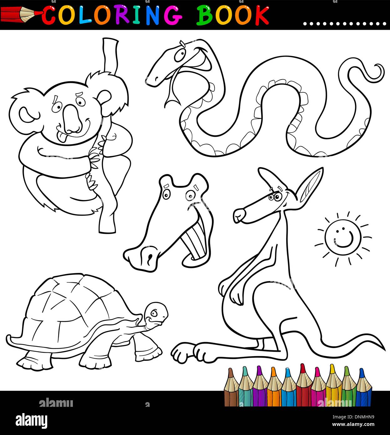 Coloring Book or Page Cartoon Illustration of Funny Wild Animals for ...