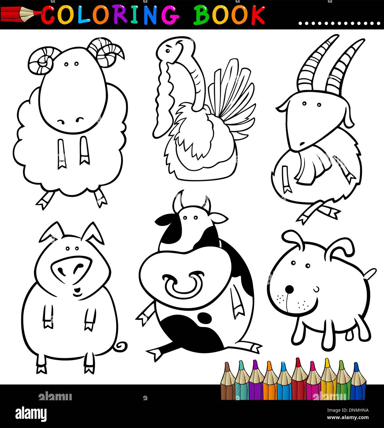 Coloring Book or Page Cartoon Illustration of Funny Farm and Livestock ...
