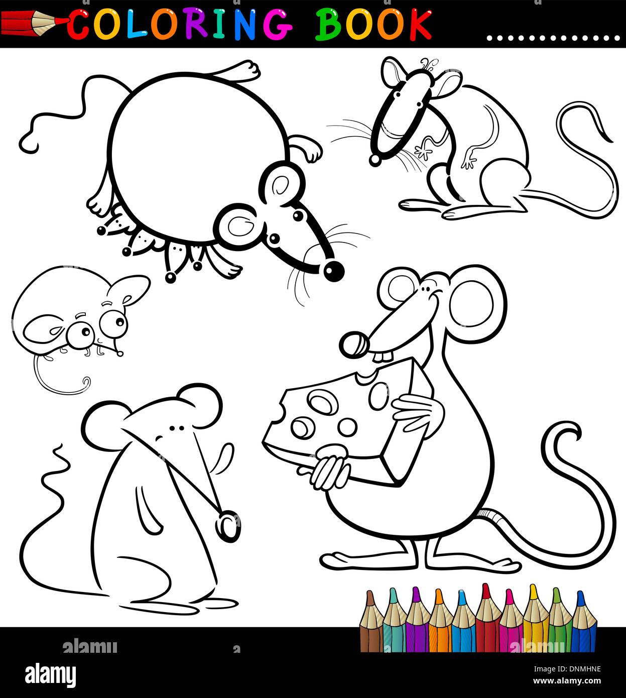 Coloring Book or Page Cartoon Illustration of Funny Rats and Mouses for ...