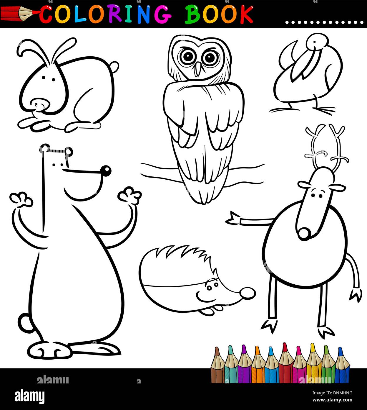 Coloring Book or Page Cartoon Illustration of Funny Wild and Forest ...