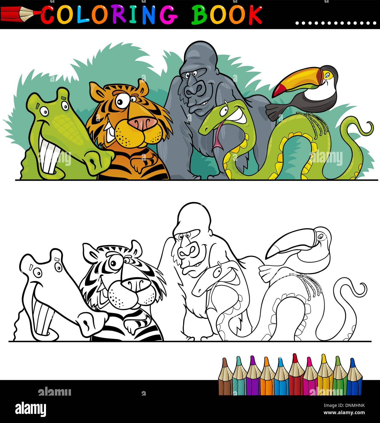 Coloring Book or Page Cartoon Illustration of Funny Wild Animals for ...