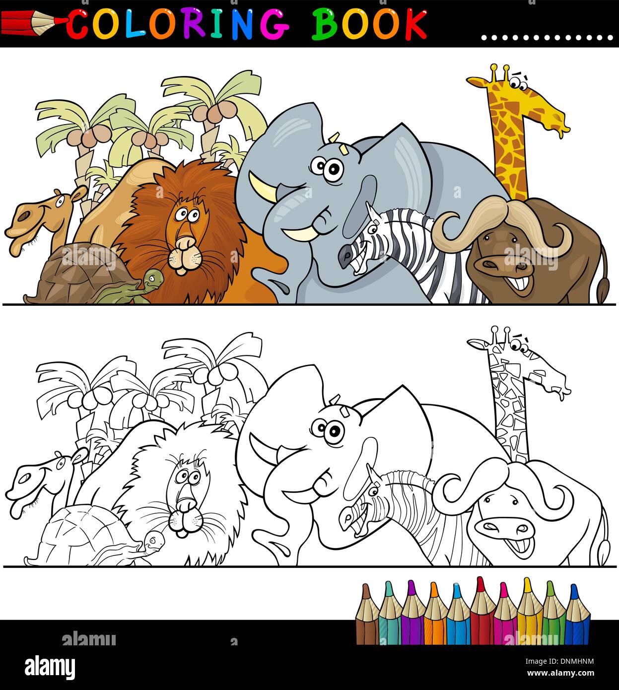 Coloring Book or Page Cartoon Illustration of Funny Wild and Safari ...