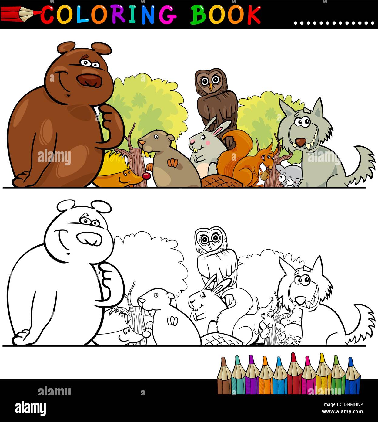 Coloring Book or Page Cartoon Illustration of Funny Wild Animals for ...