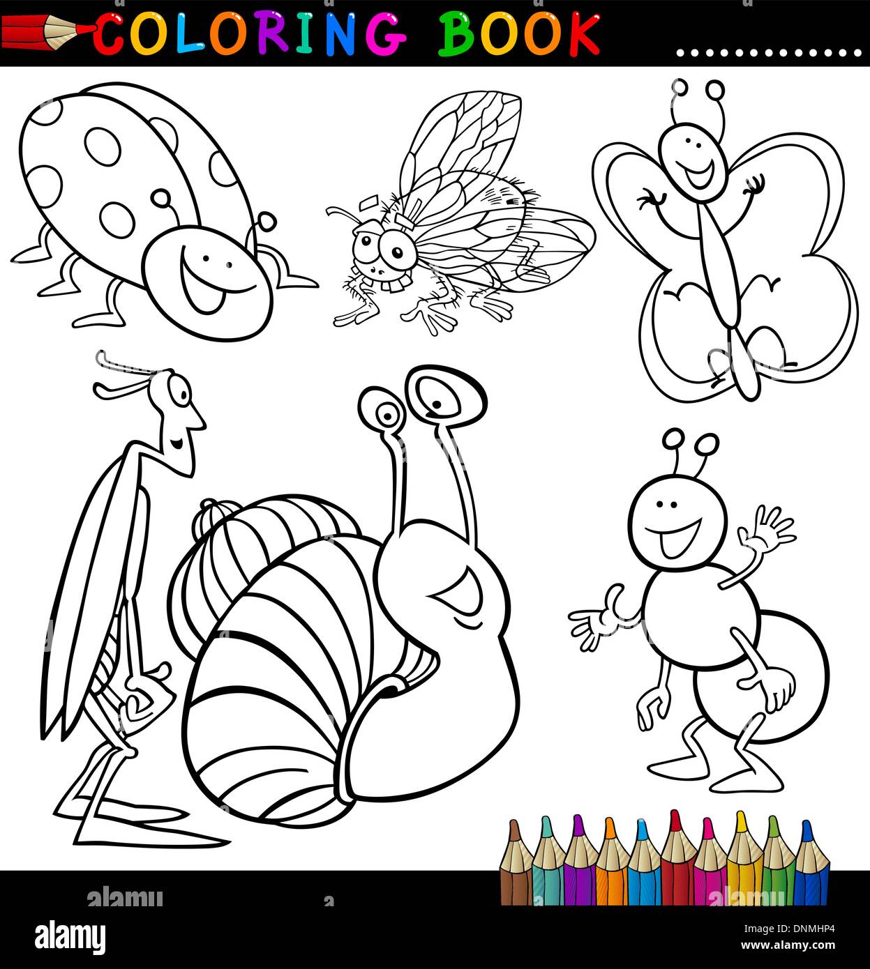 Coloring Book or Page Cartoon Illustration of Funny Insects and Bugs ...