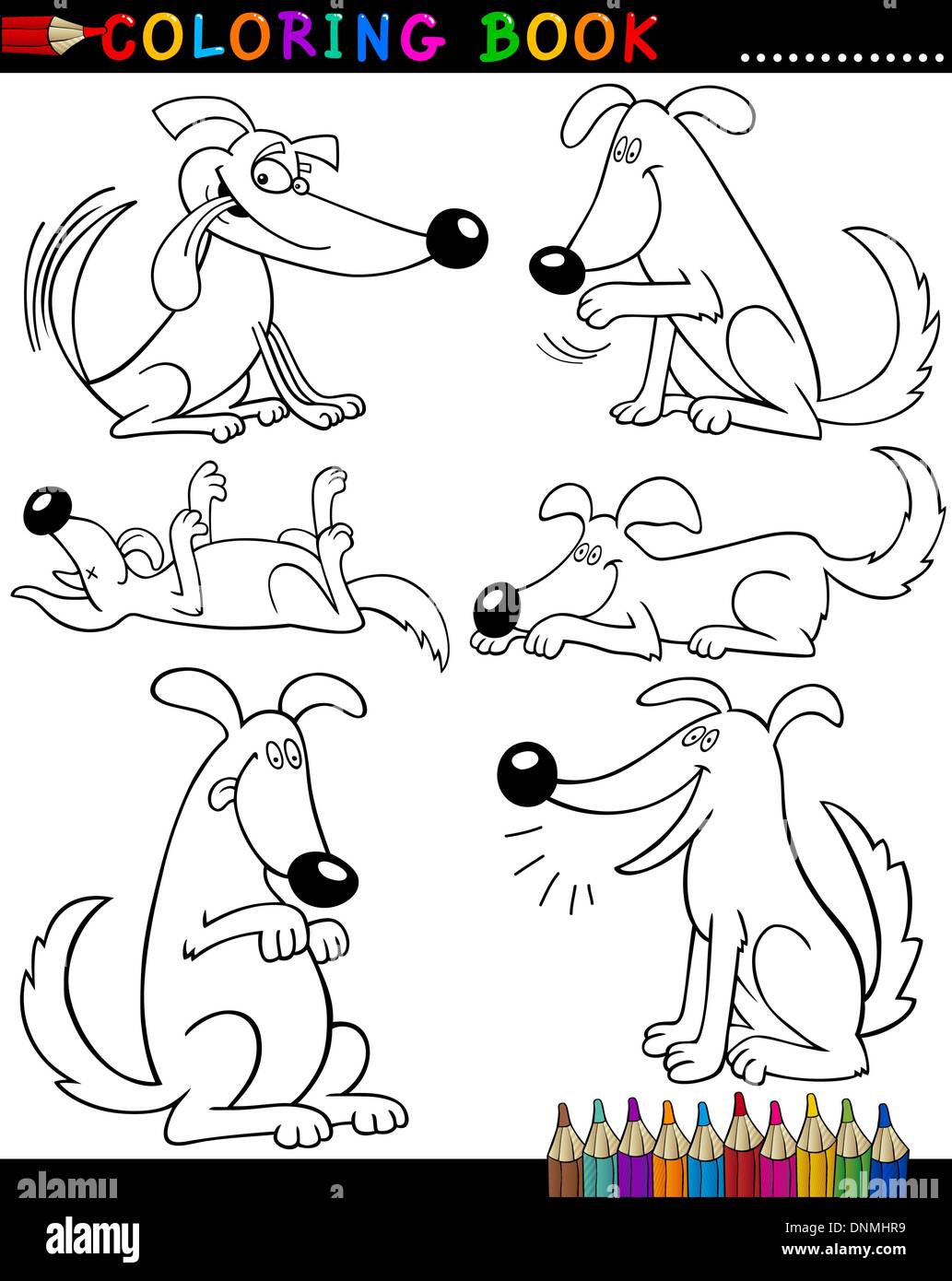 Coloring Book or Page Cartoon Illustration of Funny Dogs doing Tricks ...