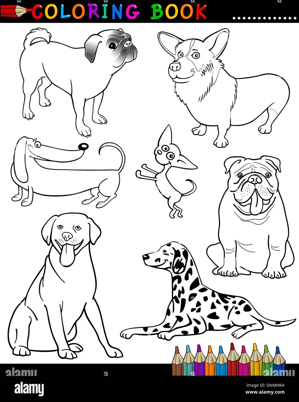 Coloring Book or Page Cartoon Illustration of Funny Purebred Dogs for ...