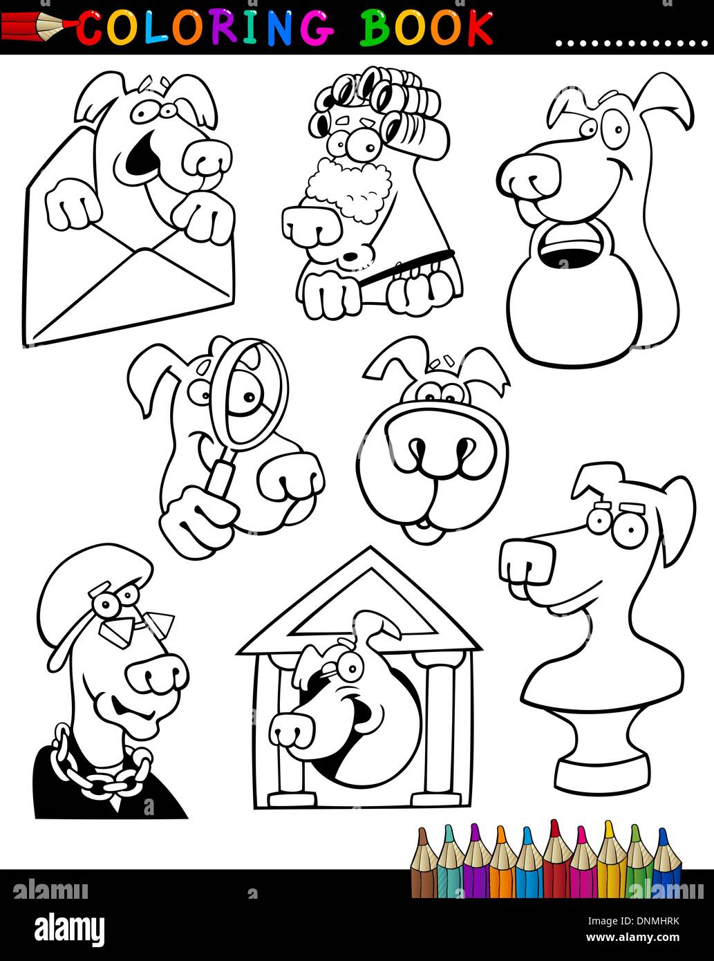Coloring Book or Page Cartoon Illustration of Funny Dogs and Puppies ...