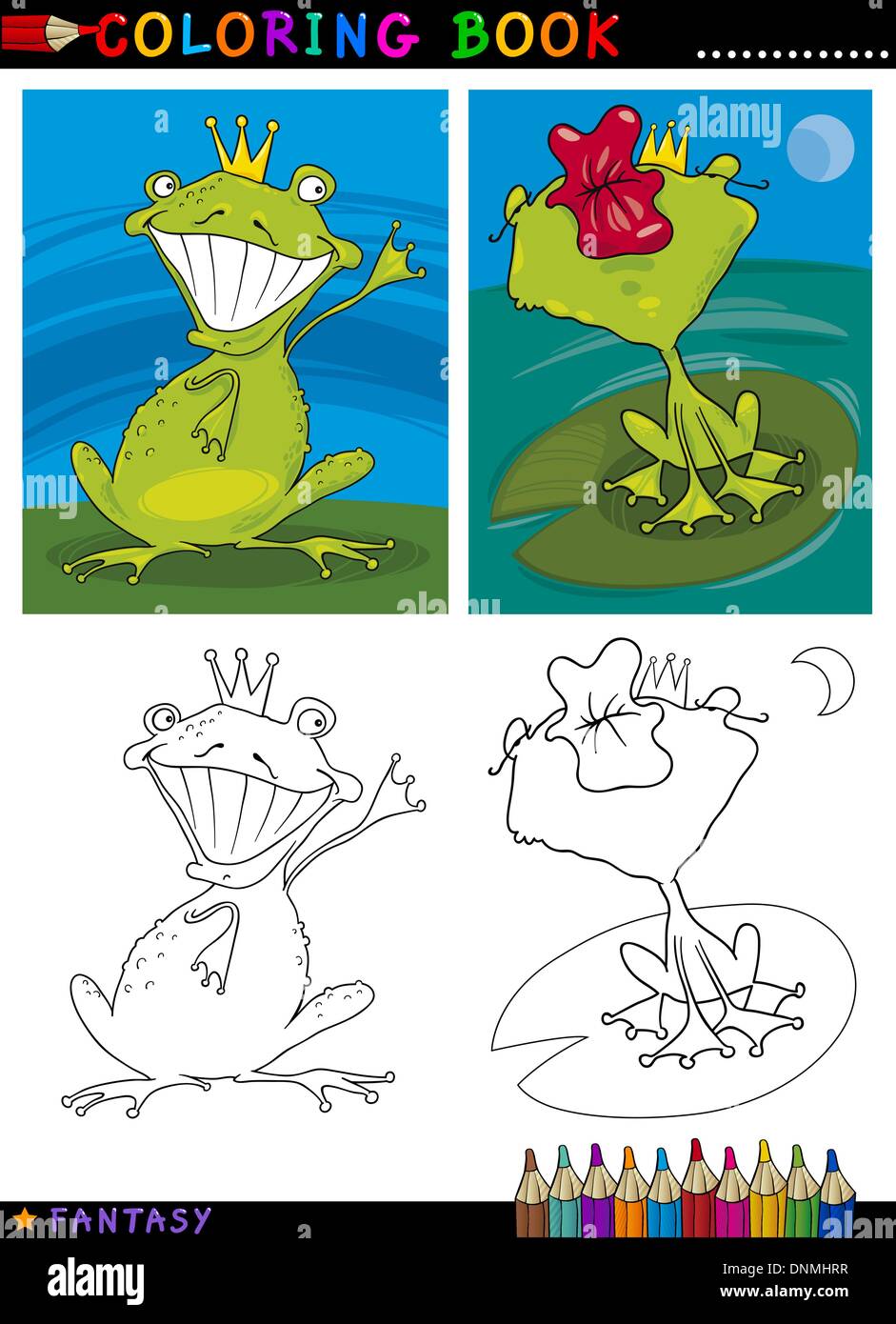Coloring Book or Page Cartoon Illustration of Frog Prince Fairytale ...