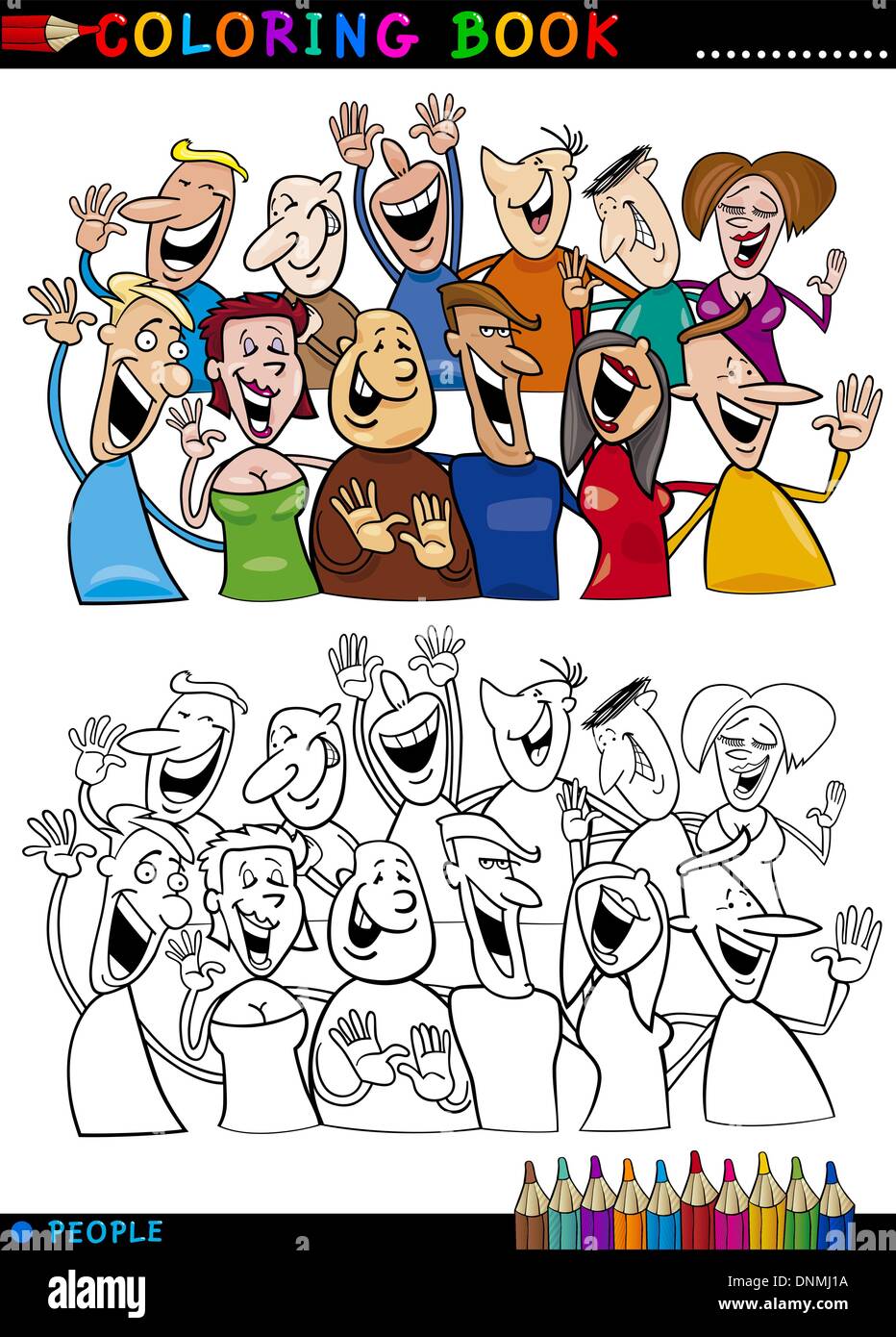 Coloring Book or Page Cartoon Illustration of Happy People Group having ...