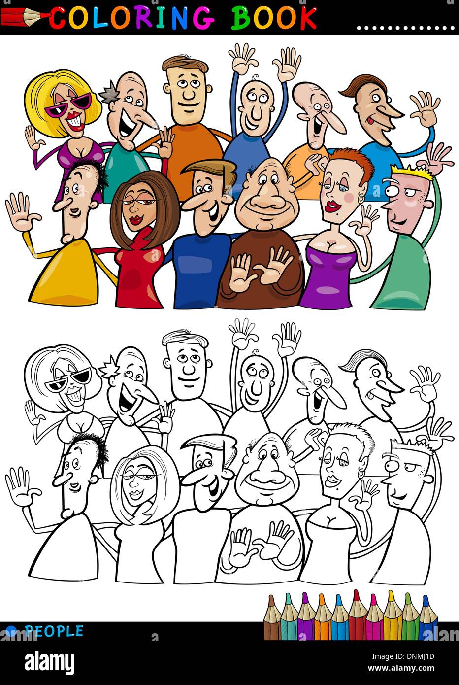 Coloring Book or Page Cartoon Illustration of Happy People Group having ...