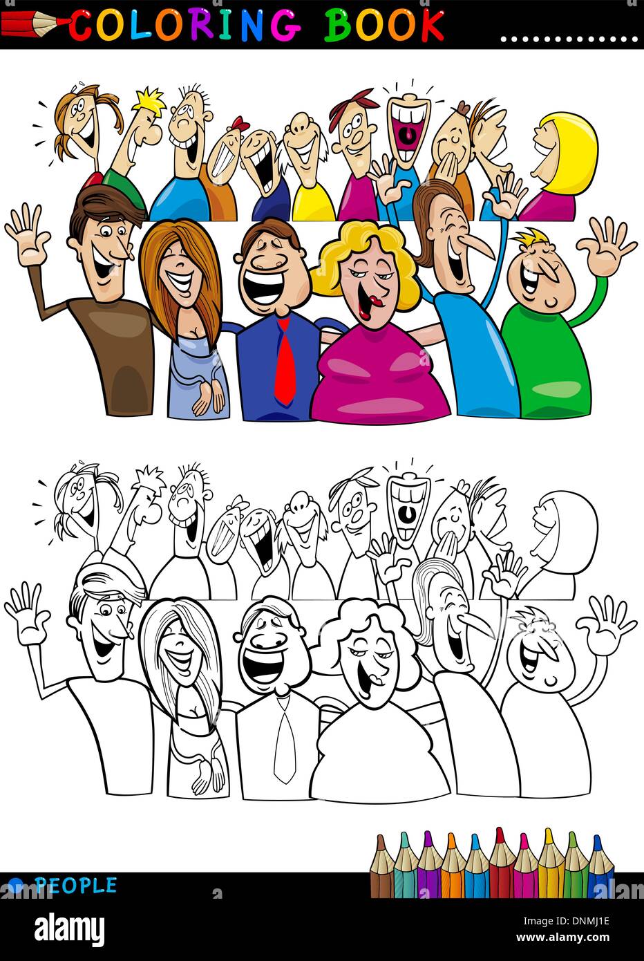 Coloring Book or Page Cartoon Illustration of Happy People Group having ...
