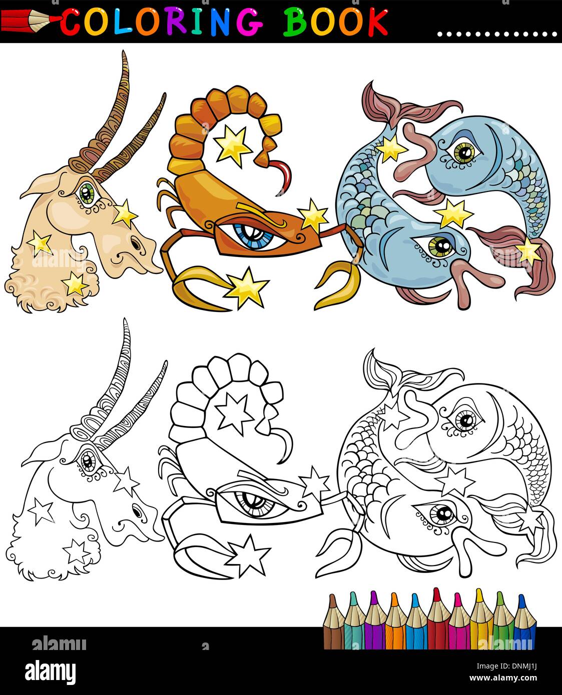Coloring Book or Page Cartoon Illustration of Animals Fantasy ...