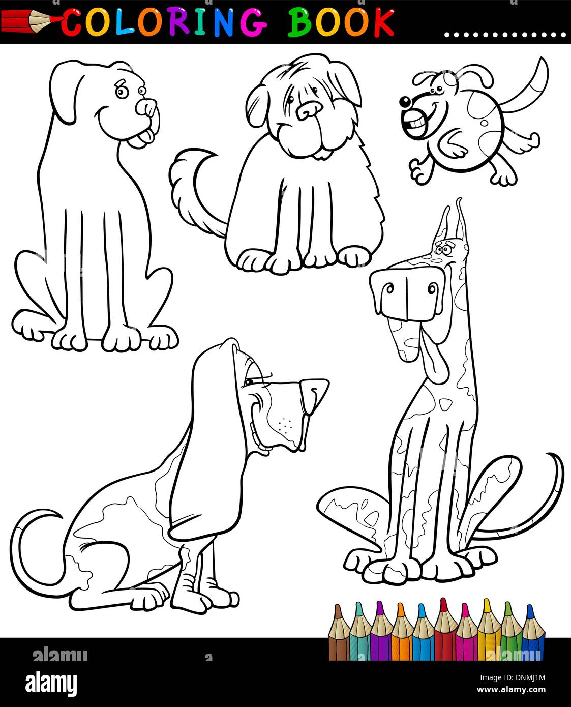 Coloring Book or Page Cartoon Illustration of Funny Dogs or Puppies for ...
