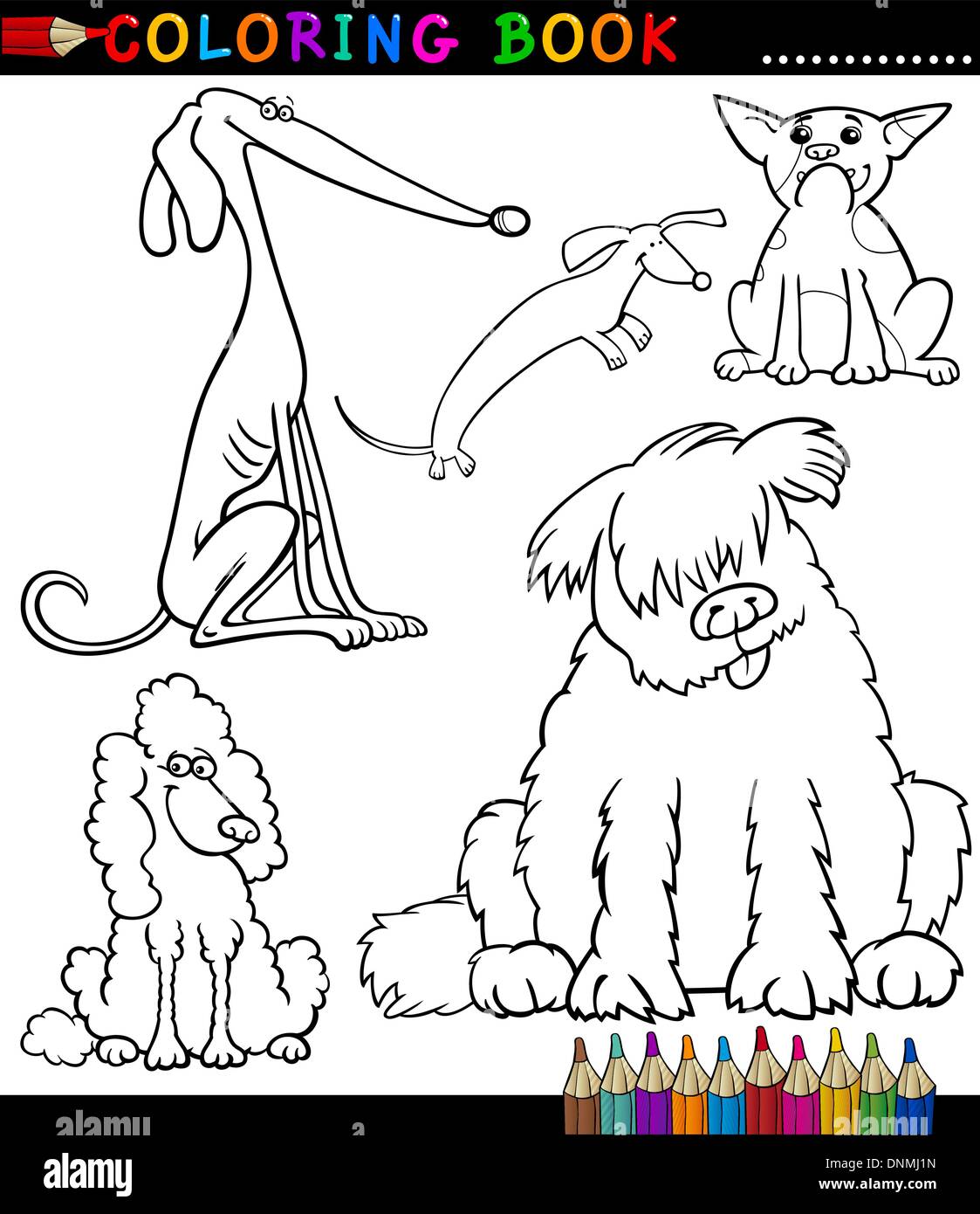Coloring Book or Page Cartoon Illustration of Funny Dogs or Puppies for ...