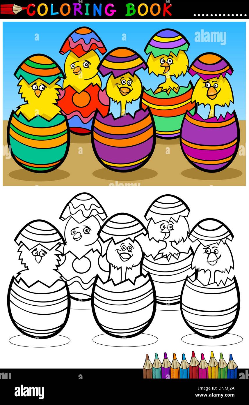 Cartoon Illustration of Five Little Yellow Chickens or Chicks in ...