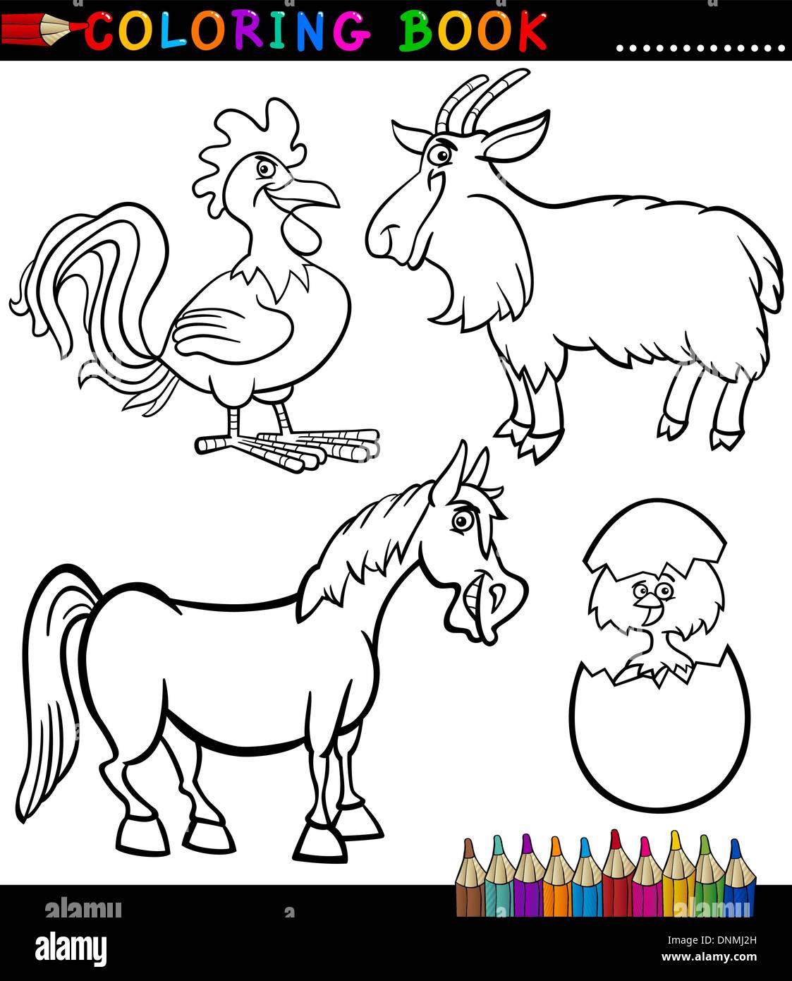 Black and White Coloring Book or Page Cartoon Illustration Set of Funny ...