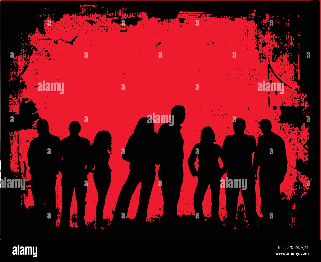 Silhouettes of young people on grunge background Stock Vector Image ...