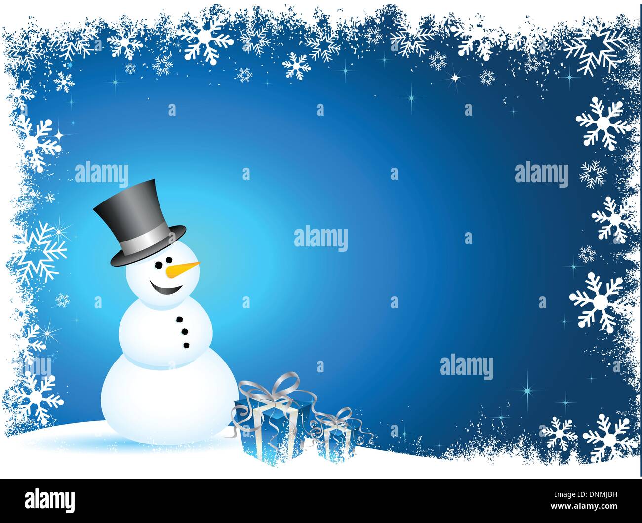 Happy snowman with gifts on snowflake background Stock Vector Image ...