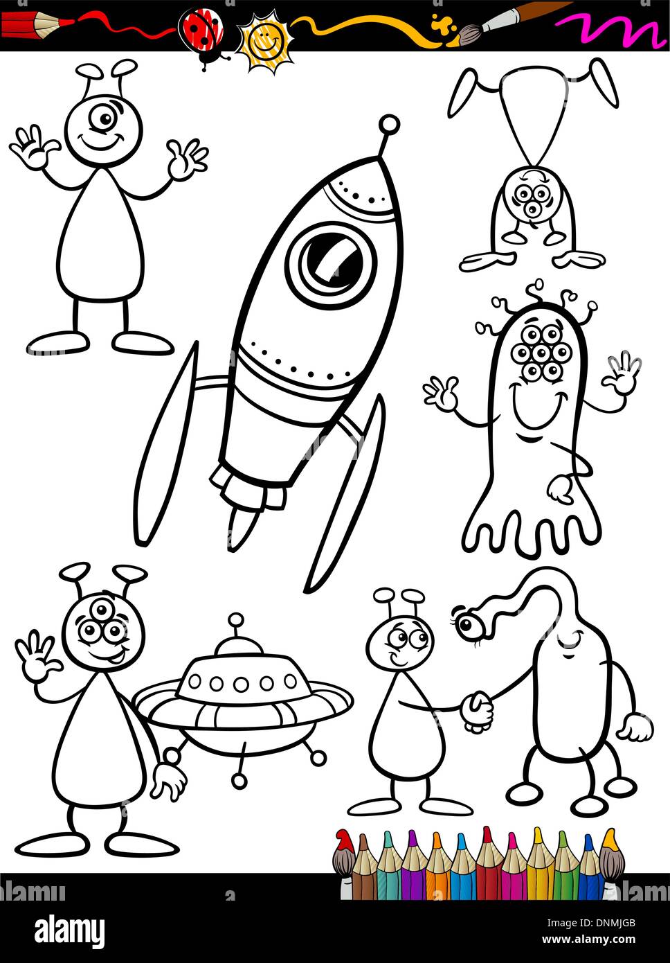 Coloring Book or Page Cartoon Illustration Set of Black and White ...