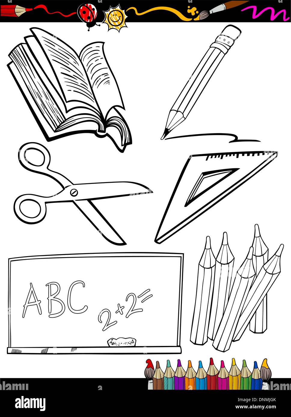 Coloring Book or Page Cartoon Illustration of Black and White School ...