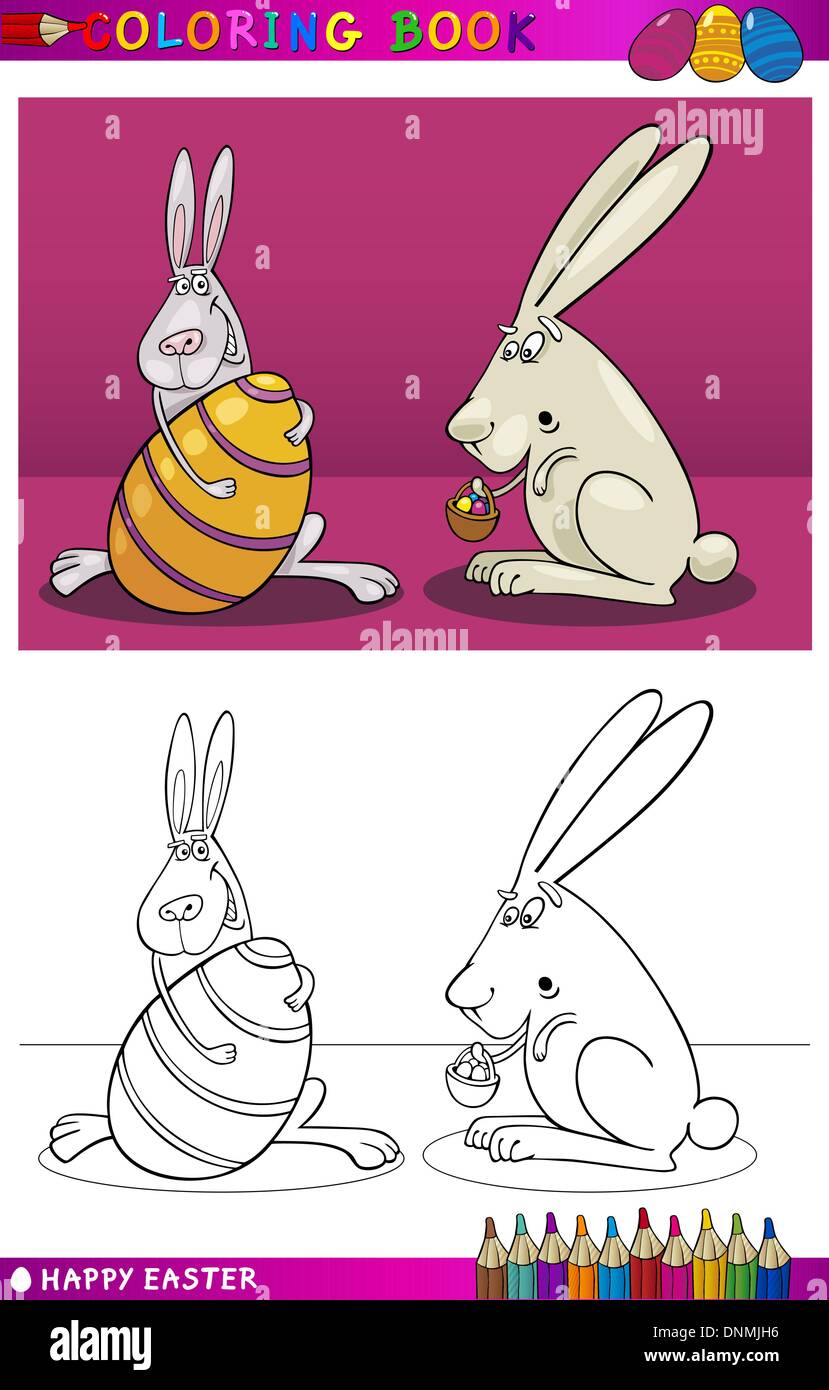 Coloring Book or Page Cartoon Illustration of Easter Bunny with Big Egg ...