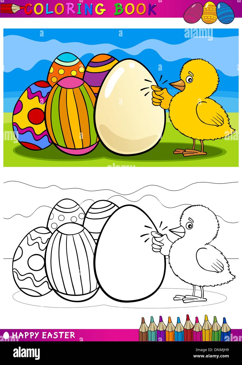 Coloring Book or Page Cartoon Illustration of Easter Little Chick or ...