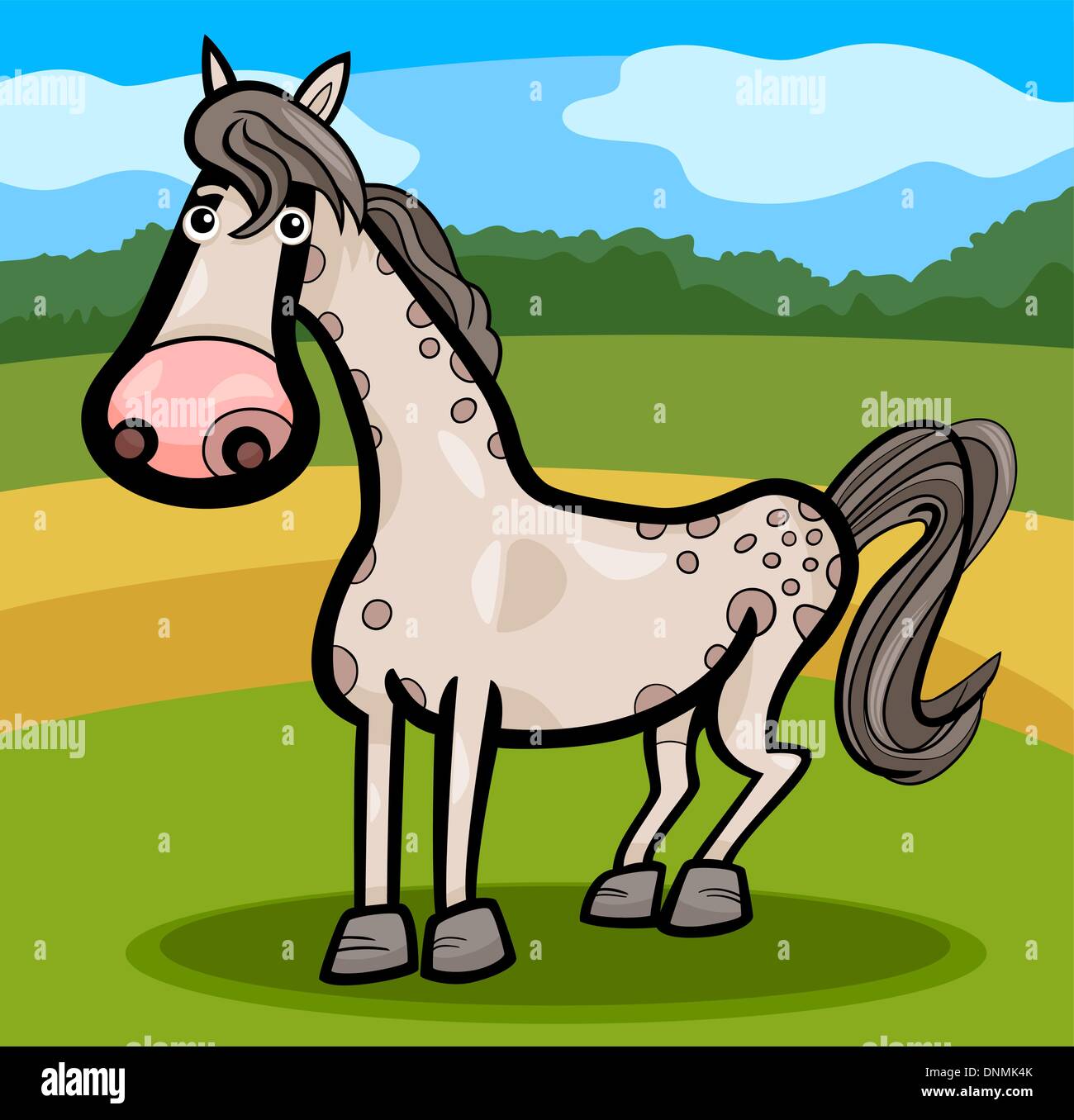 Cartoon Illustration of Cute Horse Livestock Animal on the Farm Stock ...