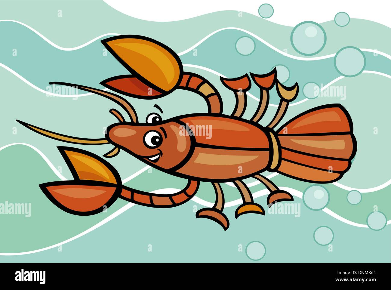 Cartoon Illustration of Funny Crayfish in the Water Stock Vector Image ...