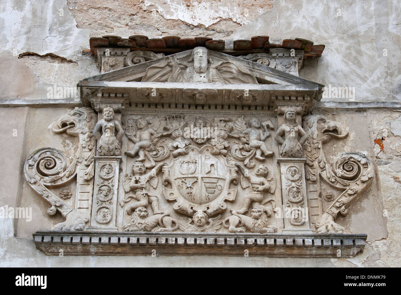 Ancient bas-relief on the outdoor wall of Olesko castle, Ukraine Stock ...