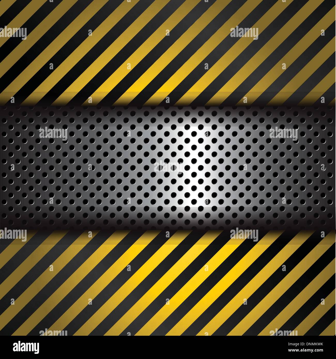 Perforated metal background with yellow and black warning stripes Stock ...