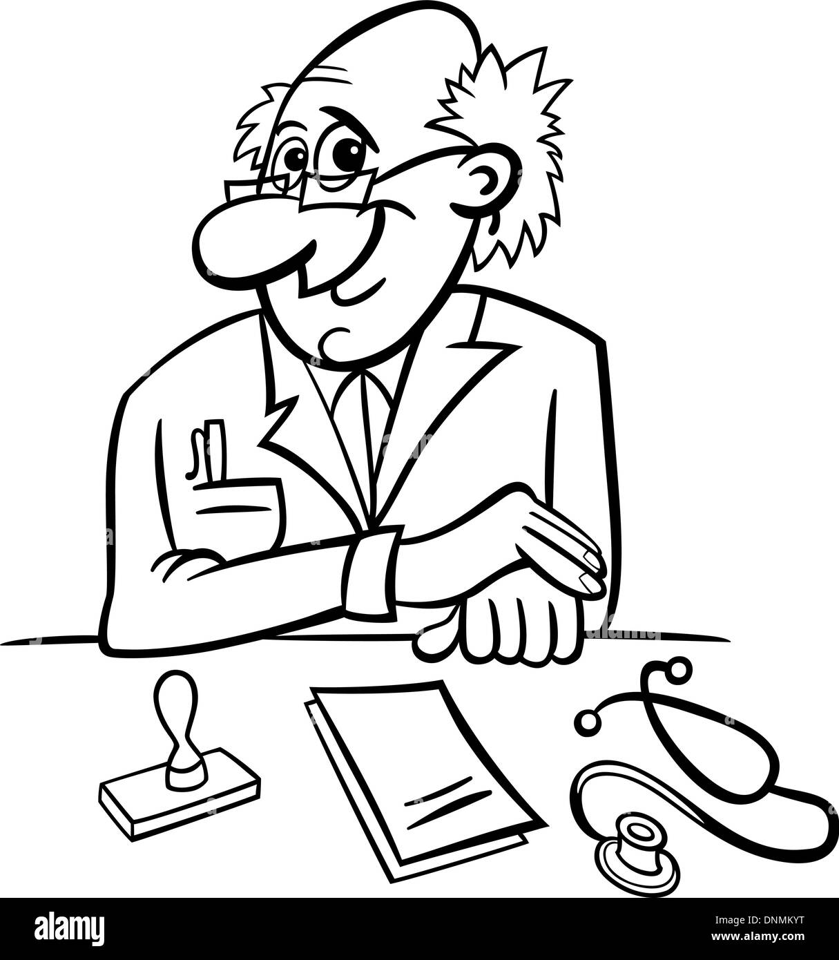 Black and White Cartoon Illustration of Male Medical Doctor in Clinic ...