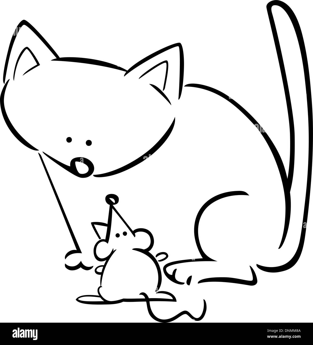 cartoon doodle illustration of kitten and mouse for coloring book Stock ...