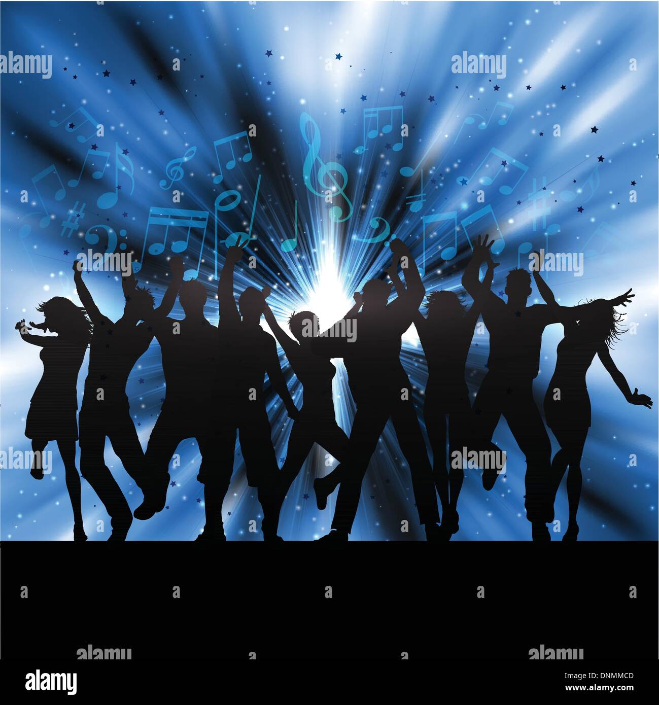 Silhouettes of people dancing on a music notes background Stock Vector ...