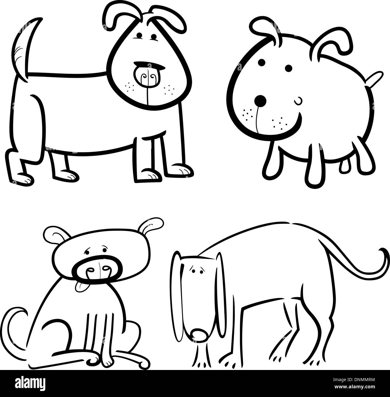 cartoon illustration of four cute dogs or puppies set for coloring book ...