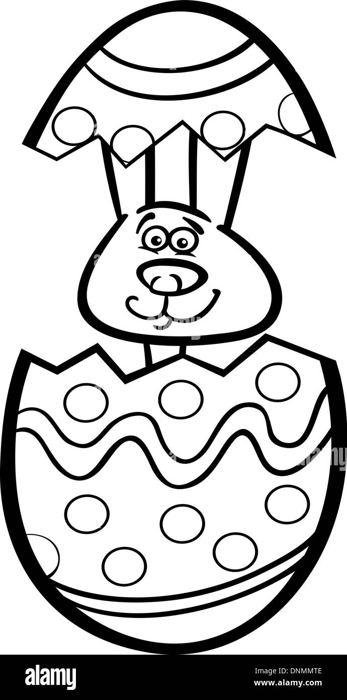 Black and White Cartoon Illustration of Funny Easter Bunny in Colored ...