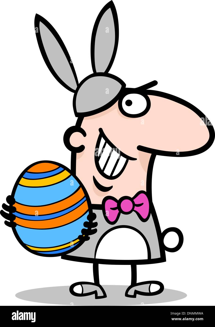 Cartoon Illustration of Funny Man in Easter Bunny Costume with Easter ...