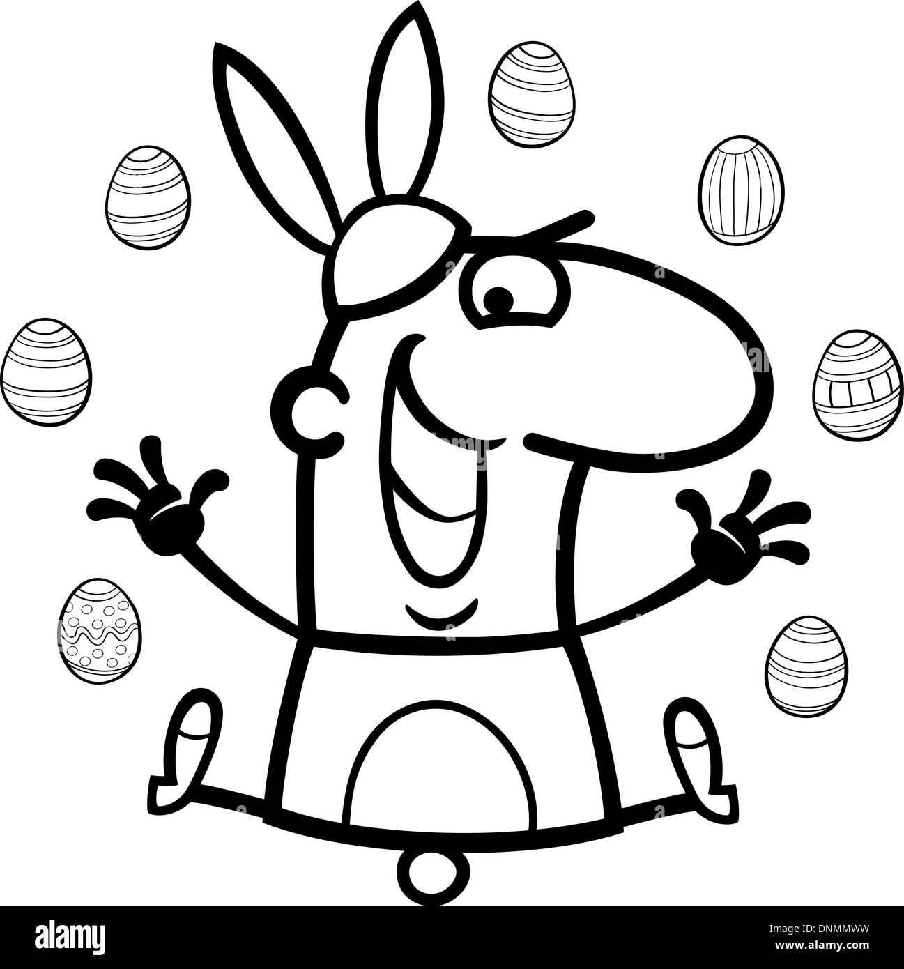 Black and White Cartoon Illustration of Funny Man in Easter Bunny ...