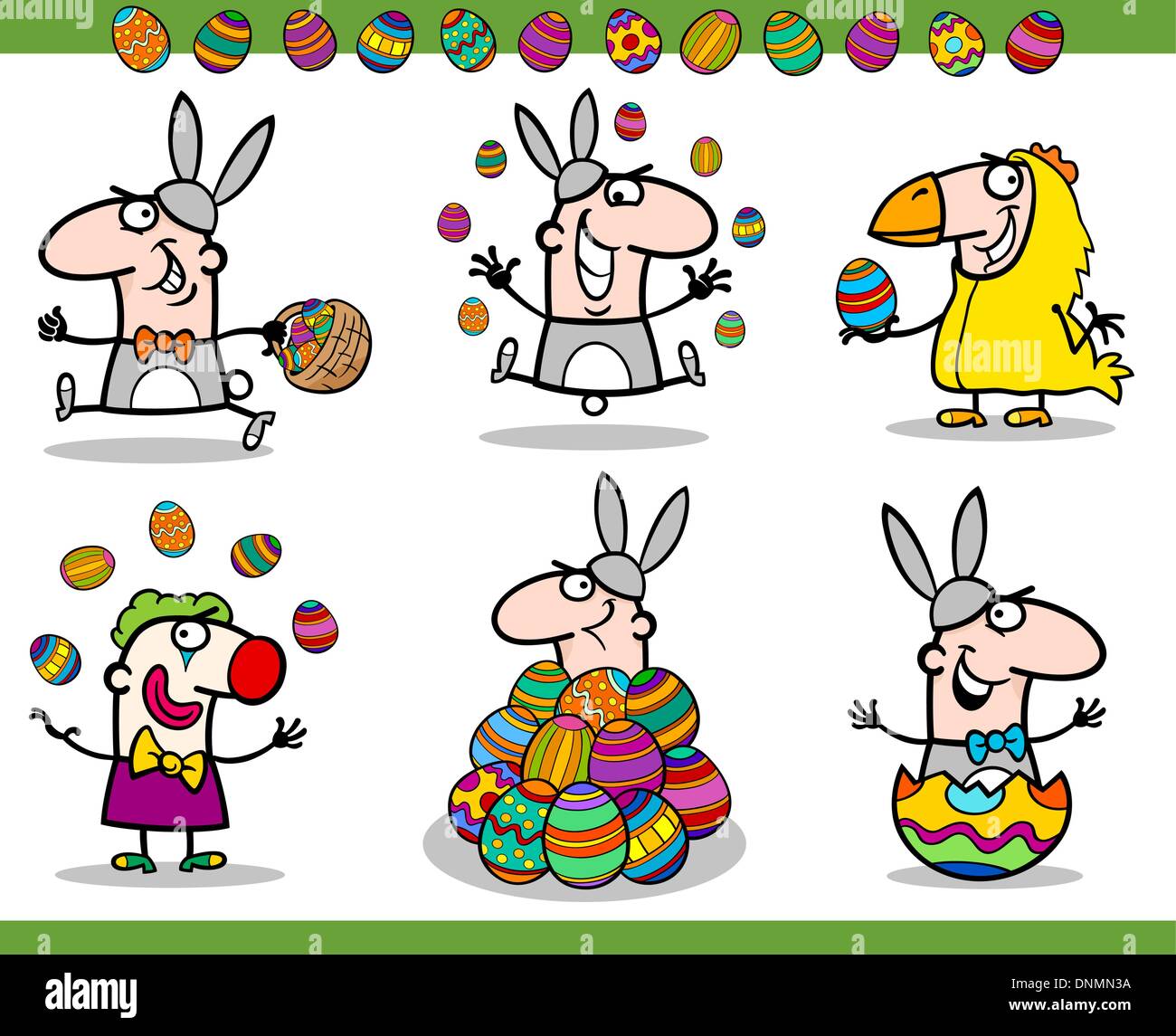 Cartoon Illustration of Happy Men Easter Themes with Bunny, Chicken or ...