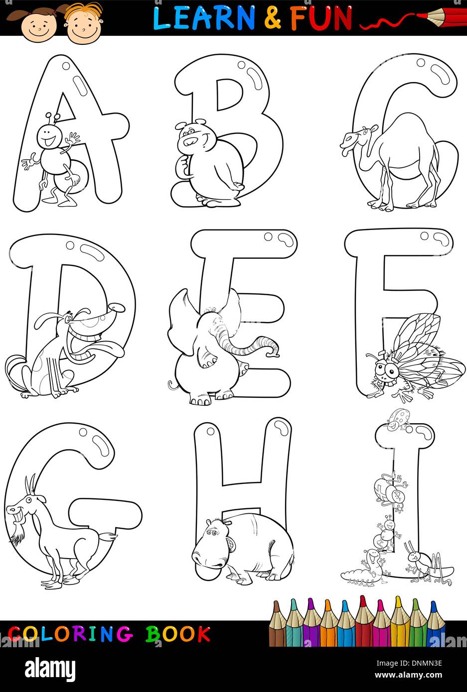 Cartoon illustration text abc insect hi-res stock photography and ...