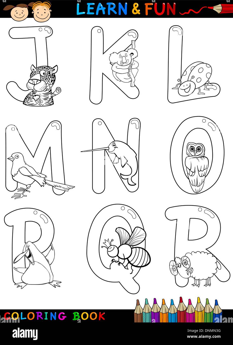 Cartoon Alphabet Coloring Book or Page Set with Funny Animals for ...
