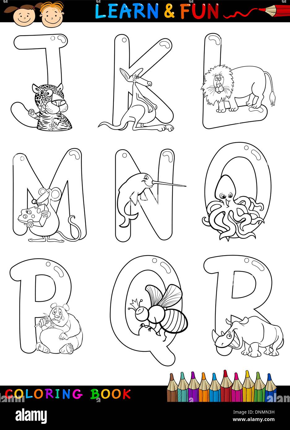 Cartoon Alphabet Coloring Book or Page Set with Funny Animals for ...