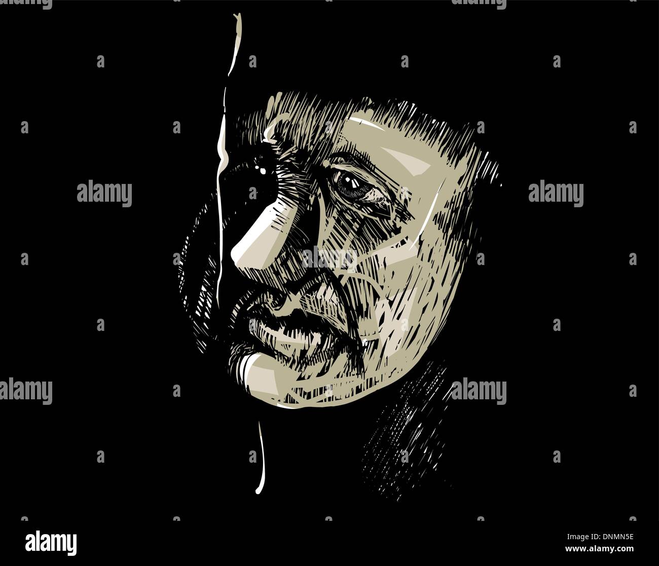 Artistic Drawing Illustration of Adult Man Face in the Darkness Stock ...