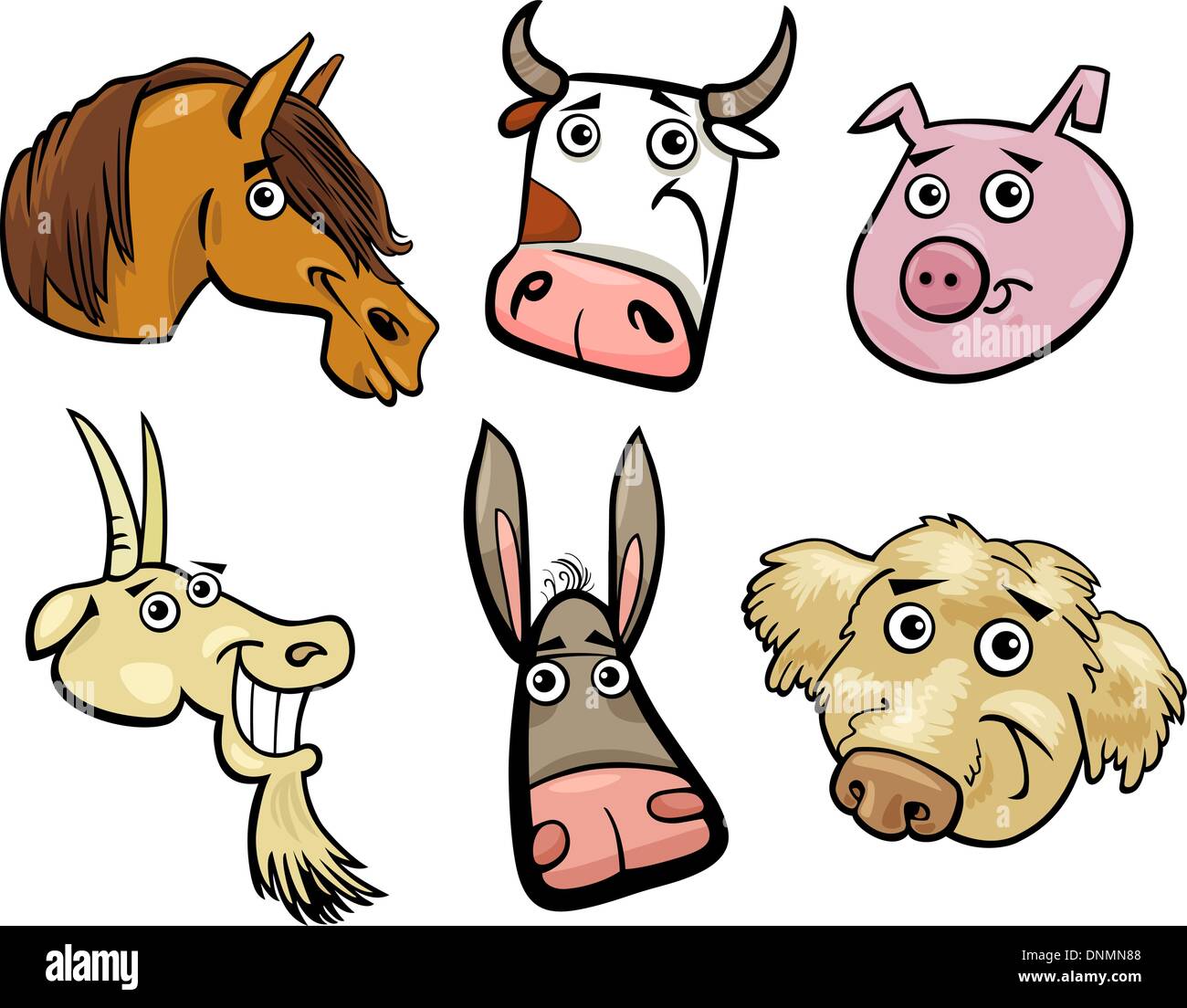 Cartoon Illustration of Different Funny Farm Animals Heads Set: Goat ...