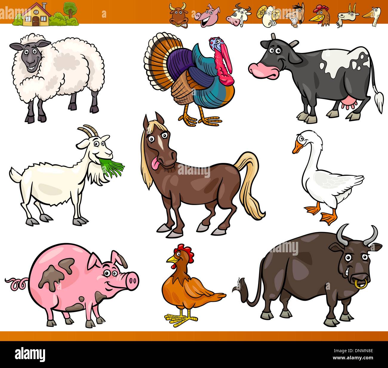 Cartoon Illustration Set of Happy Farm and Livestock Animals isolated ...