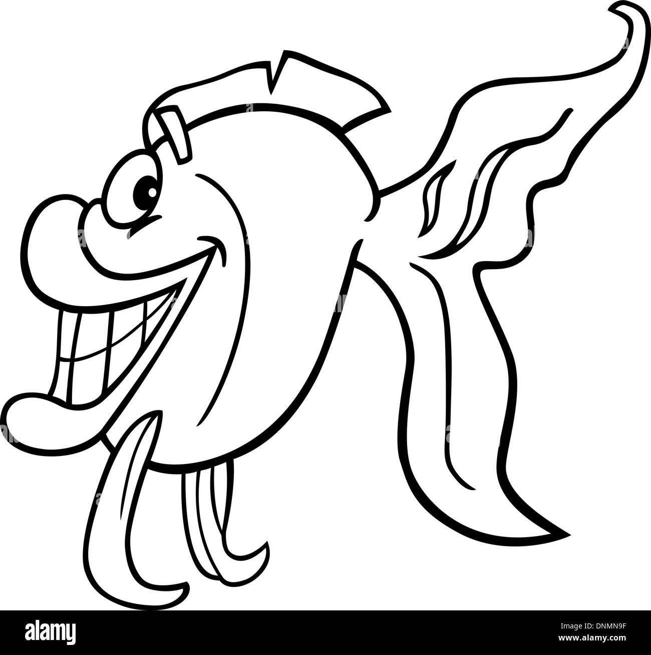 Black and White Cartoon Illustration of Cute Little Fish for Coloring ...