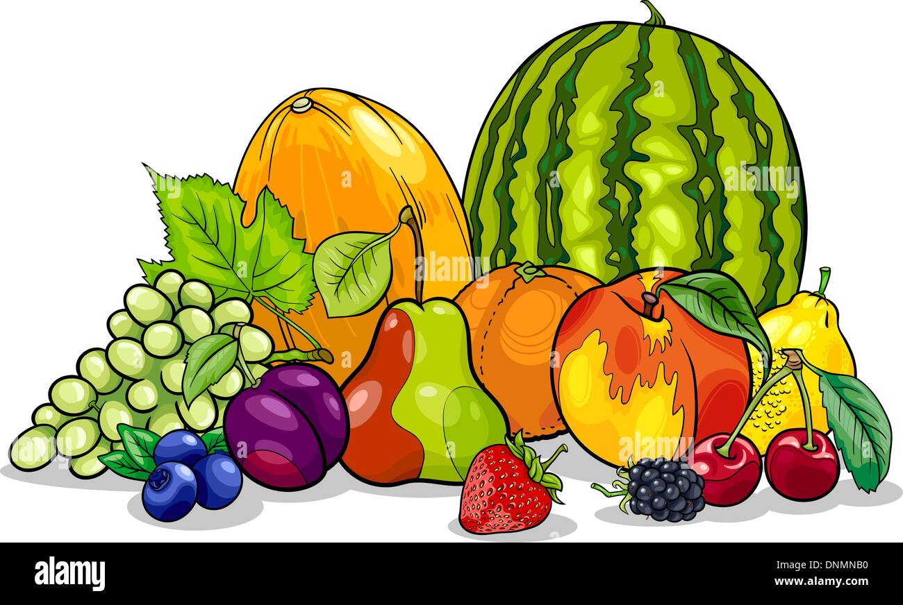 Cartoon Illustration of Fruits Group Food Design Stock Vector Image ...