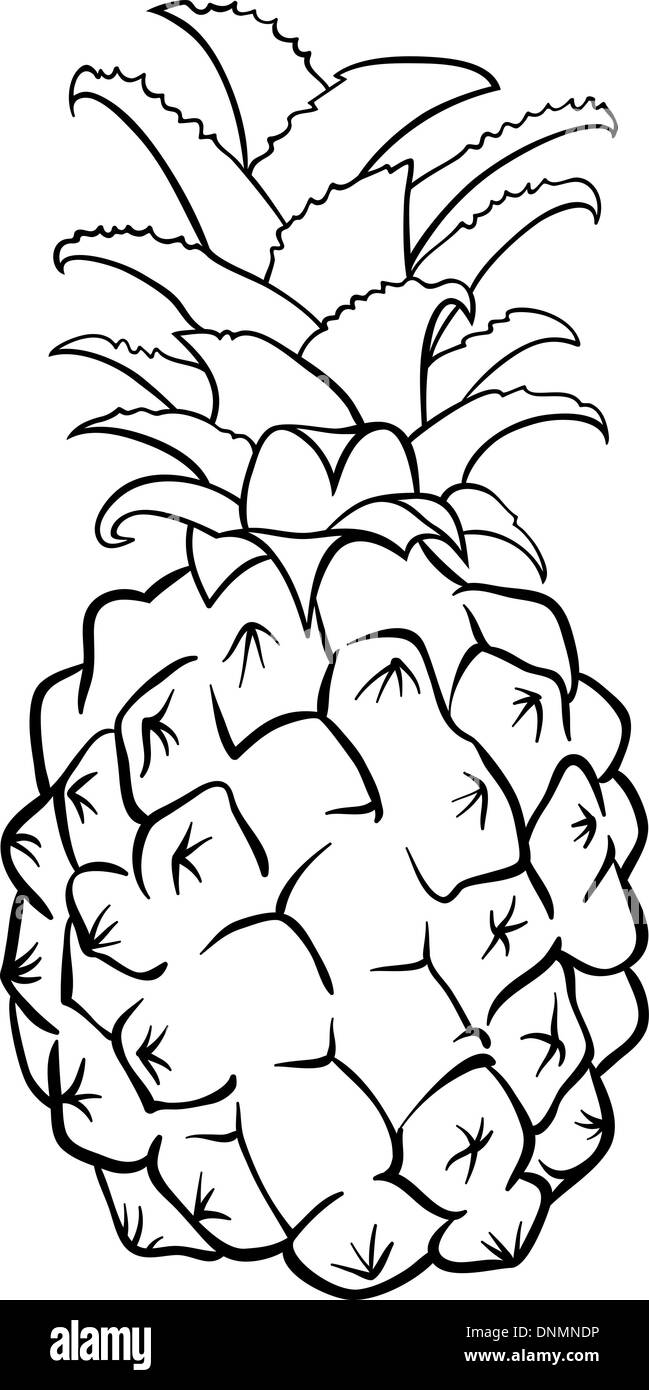 Black and White Cartoon Illustration of Pineapple Fruit Food Object for ...