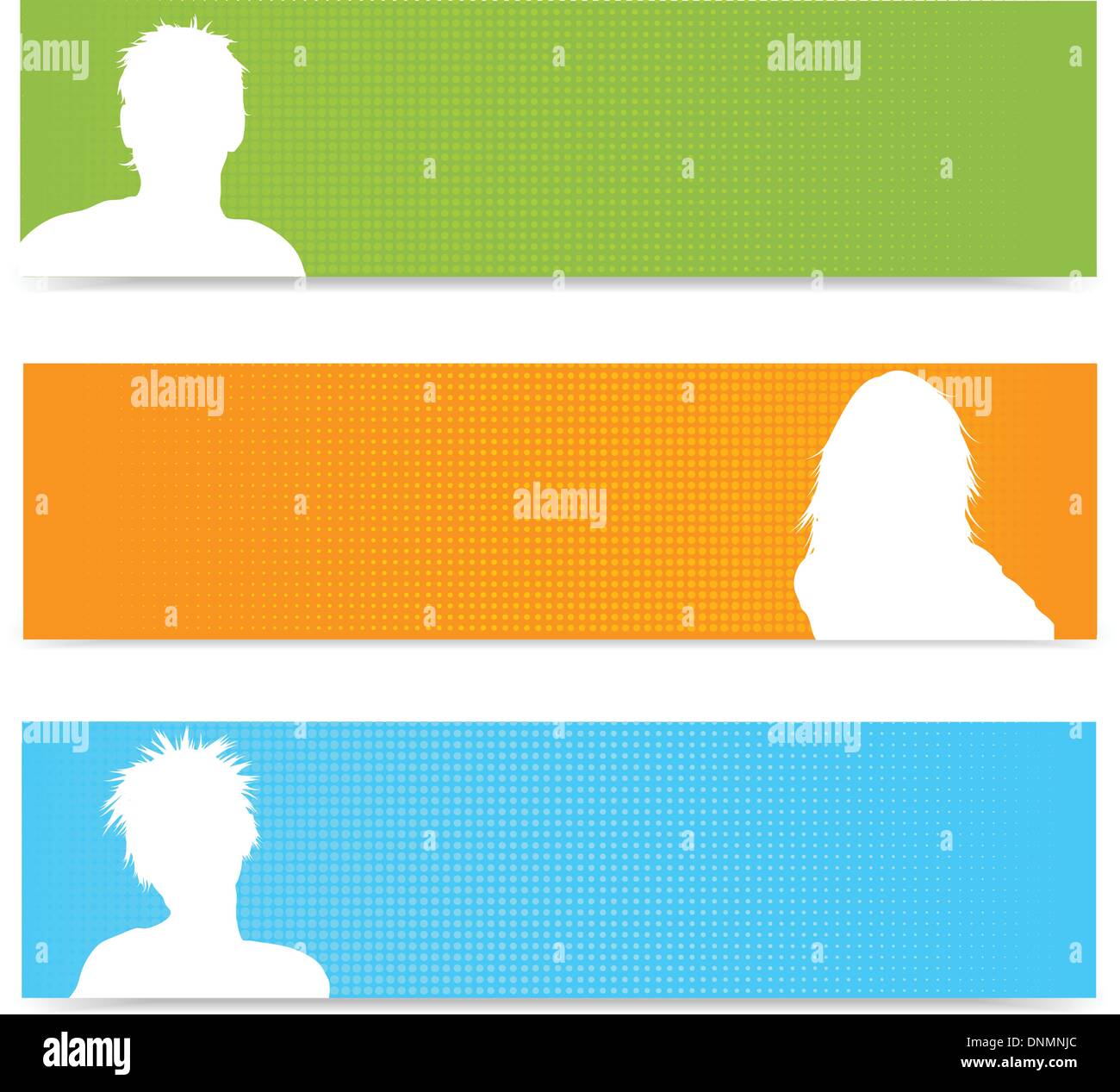 Silhouettes of people avatars on halftone dot banners Stock Vector ...