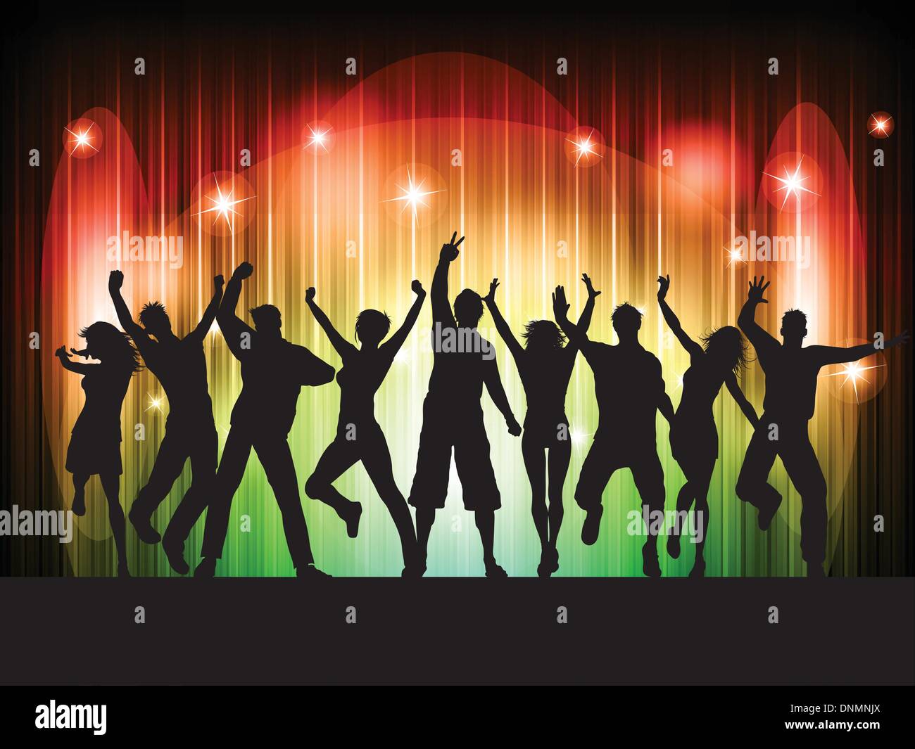 Silhouettes of people dancing on a colourful background Stock Vector ...